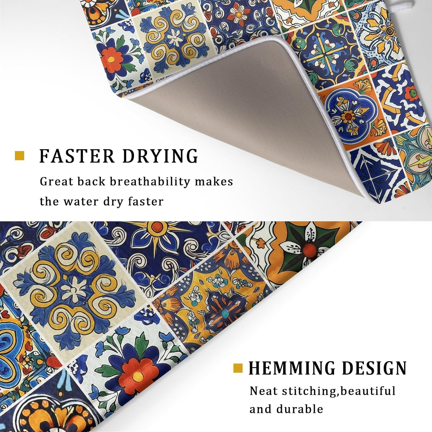 SHIQI-Talavera Mexican Tiles Dish Drying Mat for Kitchen Counter 16x18 ...