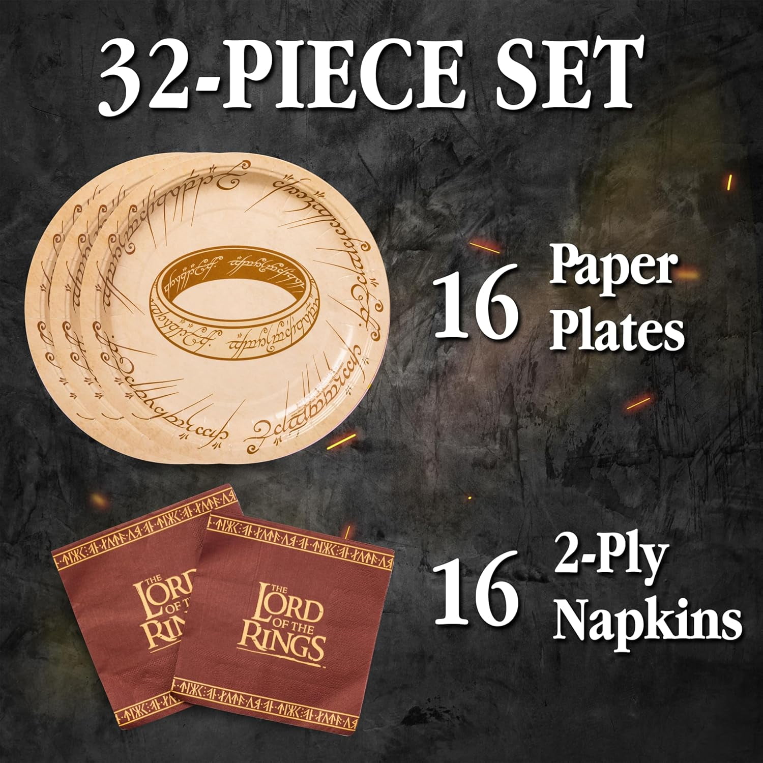 SHIQI-The Lord of the Rings Elvish Script 32 Pack Partyware Disposable ...