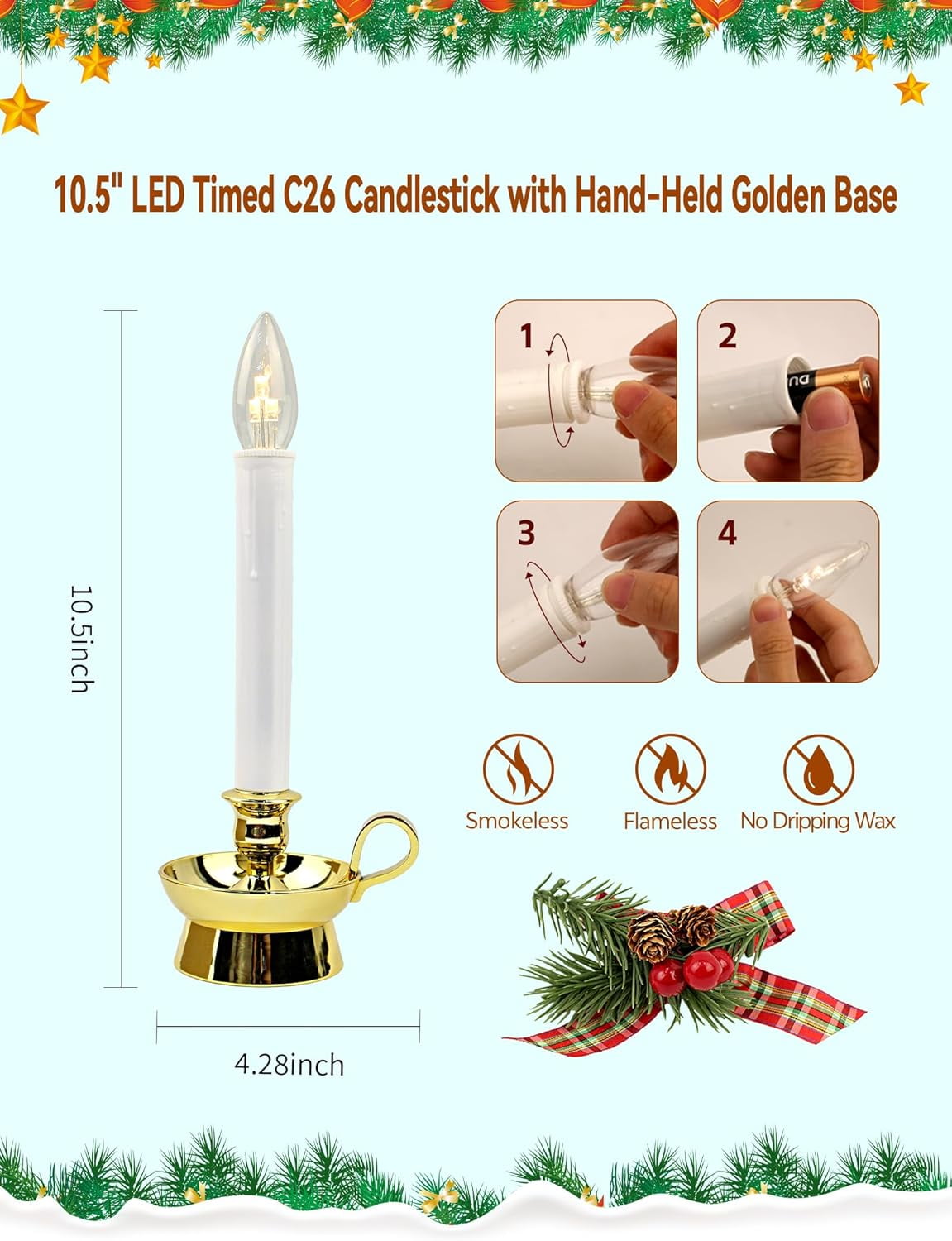 SHIQI-Traditions Flameless Window Candles, 4-Pack Battery Operated LED ...