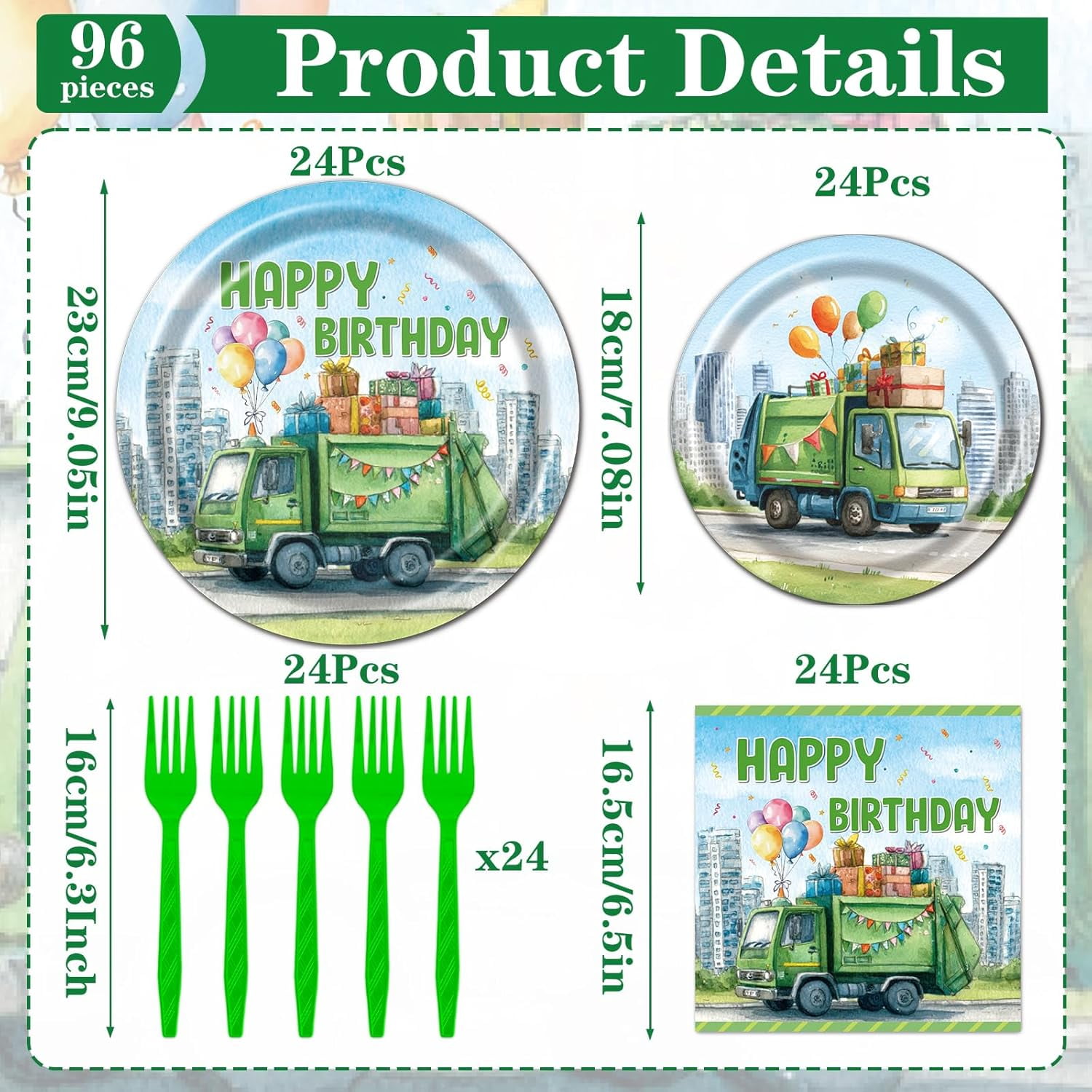 SHIQI-Trash Truck Birthday Party Decorations, 96PCS Garbage Truck ...
