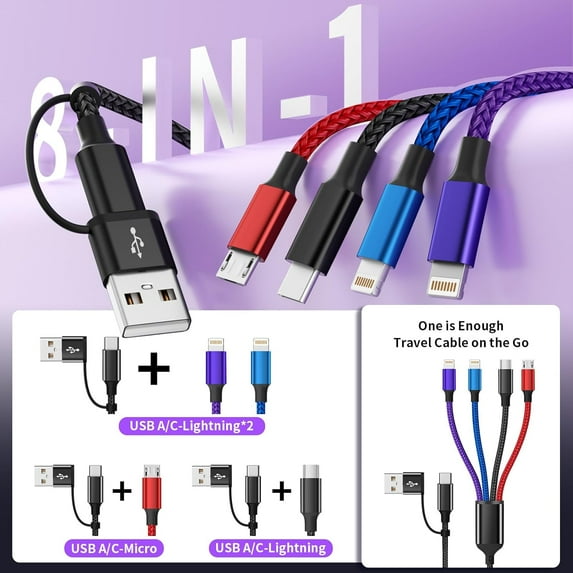 SHIQI-Travel 4 in 2 Multi Charging Cable with Dual IP, Tinned Copper ...