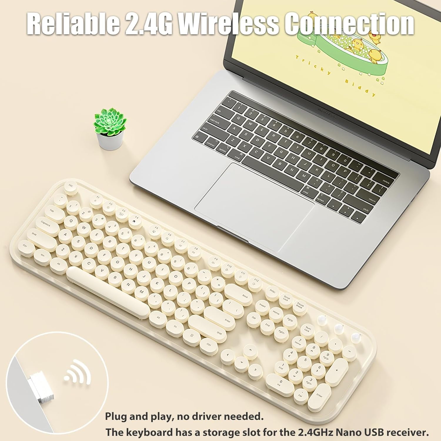 SHIQI-Typewriter Keyboard Wireless 2.4GHz 104-Key Full Size with Numpad ...