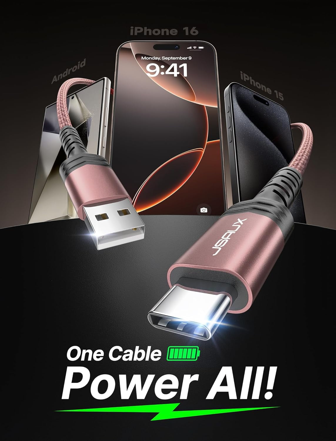 SHIQI-USB C Cable Fast Charging, 3-Pack (10ft+6.6ft+3.3ft) USB A to ...