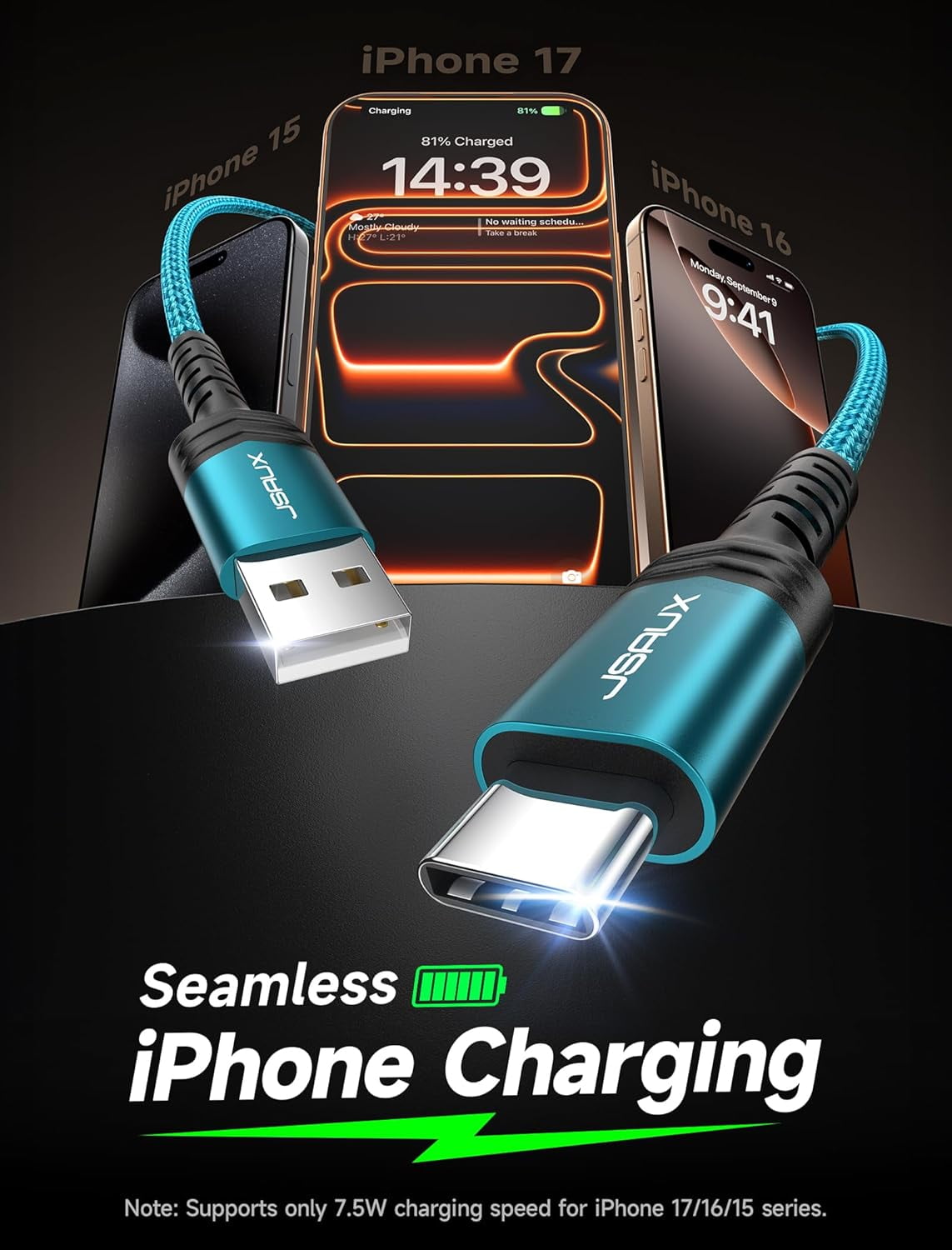 SHIQI-USB C Cable Fast Charging, 3-Pack (10ft+6.6ft+3.3ft) USB A to ...