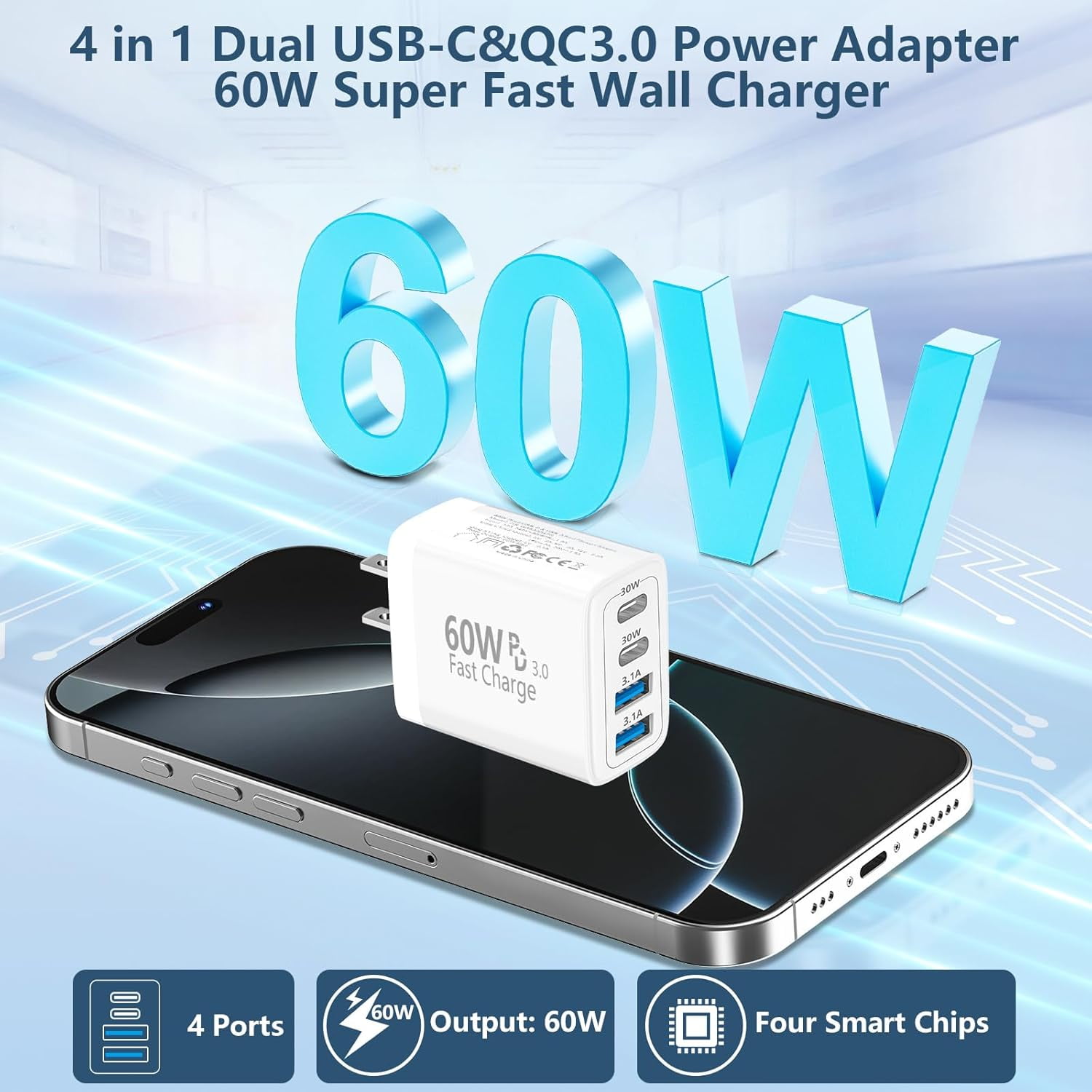 SHIQI-USB C Charger Block, 2Pack 4Port USB C Charger 60W Dynamic Power ...