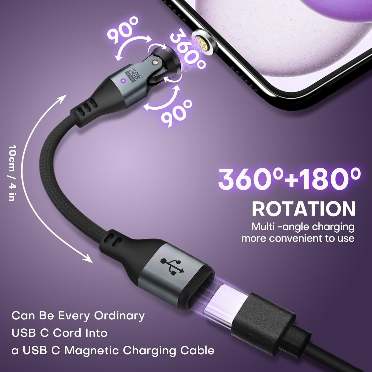SHIQI-USB C Magnetic Adapter PD 240W 6" 1 Pack & 3 Tips, Can Be Type-C ...