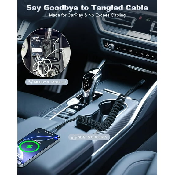 SHIQI-USB C to USB C Cable, 2Pack 3ft Coiled USB C Cable for Car, 60W ...