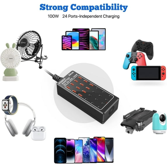 SHIQI-USB Charging Station Block, USB C Charger Station 24-Port 100W ...