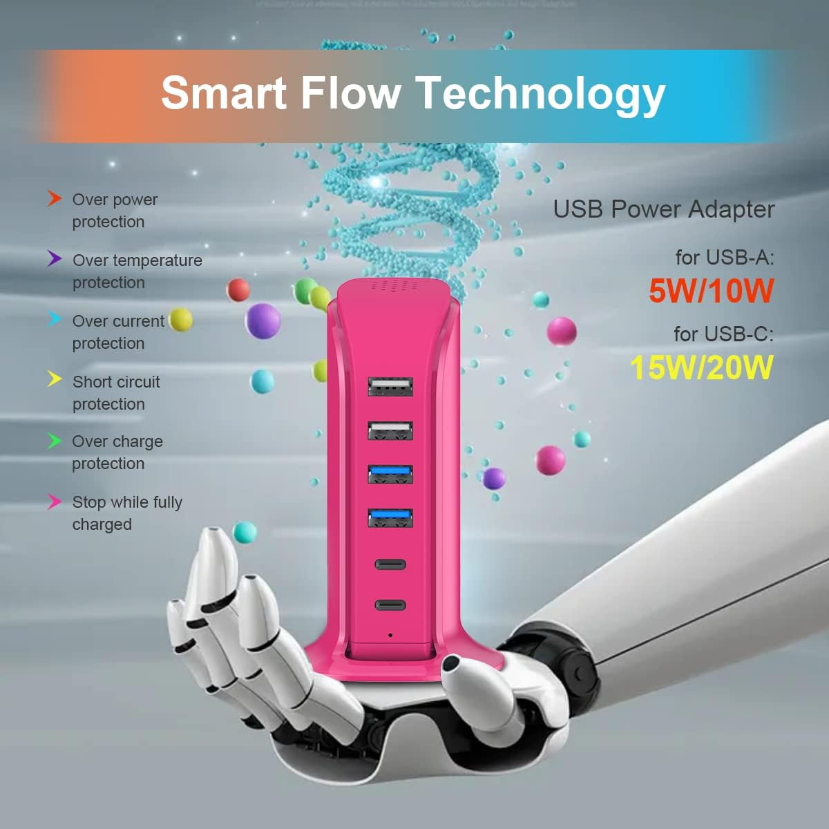 SHIQI-USB Charging Station Multiports , Charging Hub 6 Ports Dual Type-C, USB Tower Fast ...