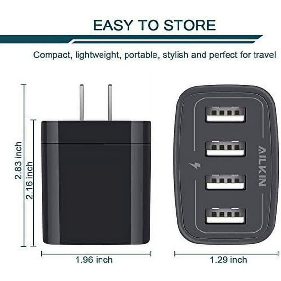 SHIQI-USB Wall Charger, 2-Pack 4.8A 4-Port USB Plug Cube Brick Charging ...