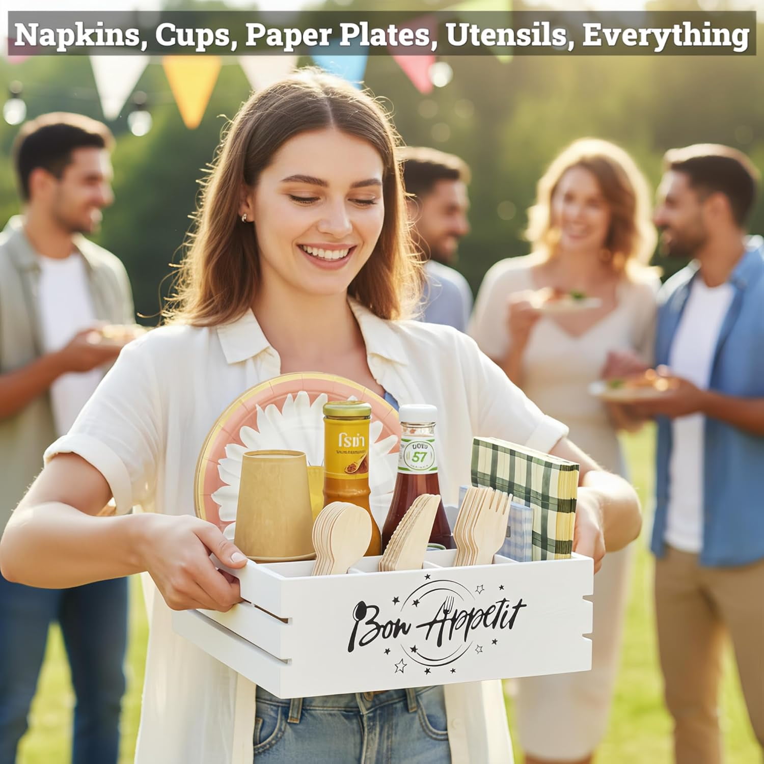 SHIQI-Utensil Holder for Party Farmhouse Crate Look - White Napkin ...