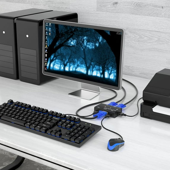 SHIQI-VGA KVM Switch, 2 Port USB VGA KVM Switch w/2 KVM Cables & 3 USB ...