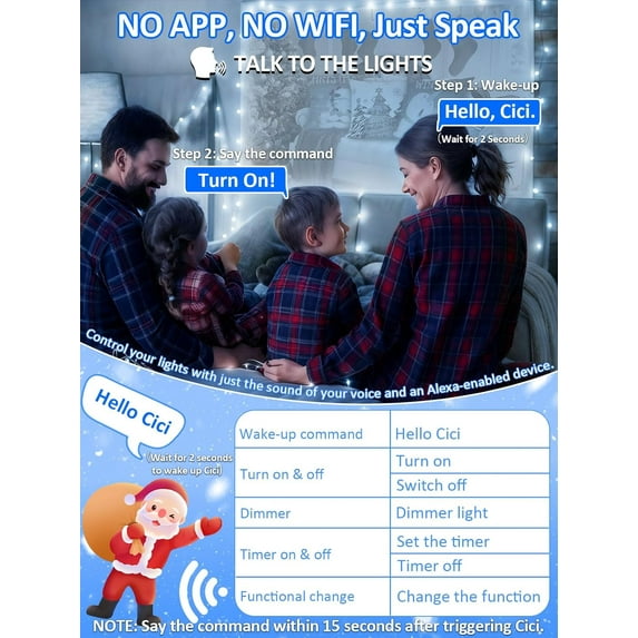 SHIQI-Voice Controlled Smart Christmas Lights Outdoor, 75.8ft 200 LED ...