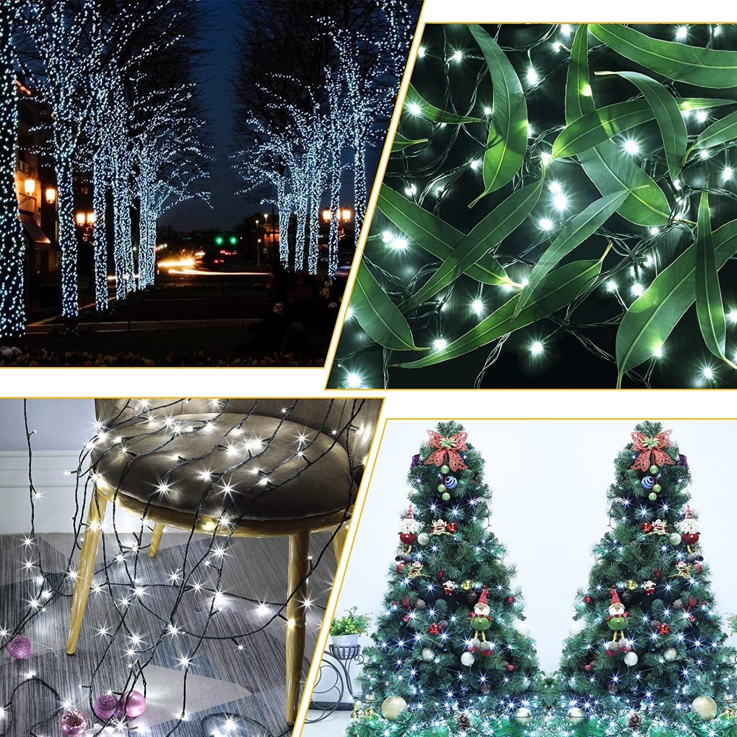 SHIQI-White Christmas String Lights, 115Ft 300 LED UL Certified 8 Modes ...