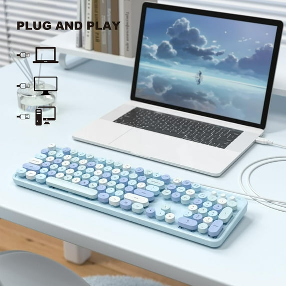 SHIQI-Wired Computer Keyboard, Full Size Typewriter Retro Keyboard ...