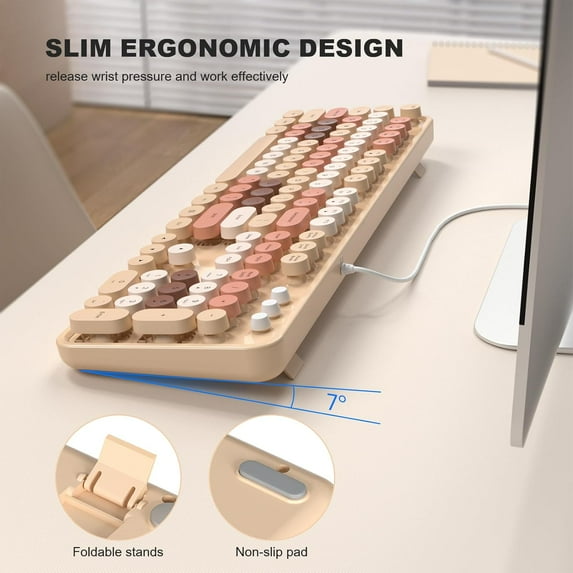SHIQI-Wired Keyboard - Full Size USB Plug & Play, Colorful Retro Round ...