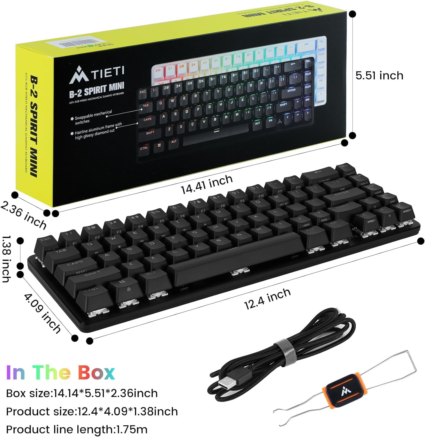SHIQI-Wired Mechanical Keyboard,RGB Backlit Ultra-Compact 65% Layout ...
