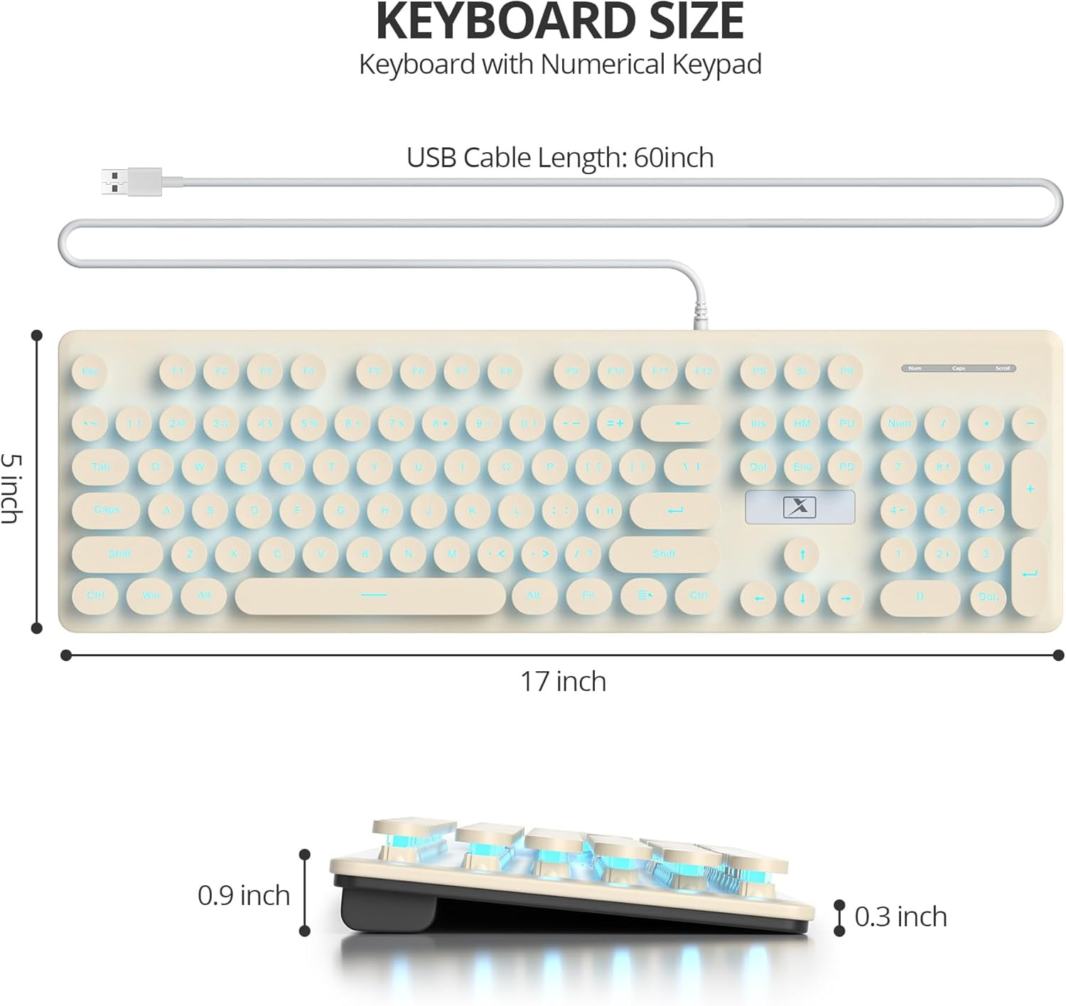 SHIQI-Wired Retro Typewriter Keyboard, Quiet Full Size Membrane ...