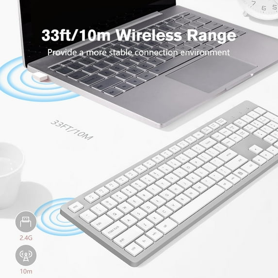 SHIQI-Wireless Keyboard, 2.4GHz Full-Sized Ergonomic Computer Keyboard ...