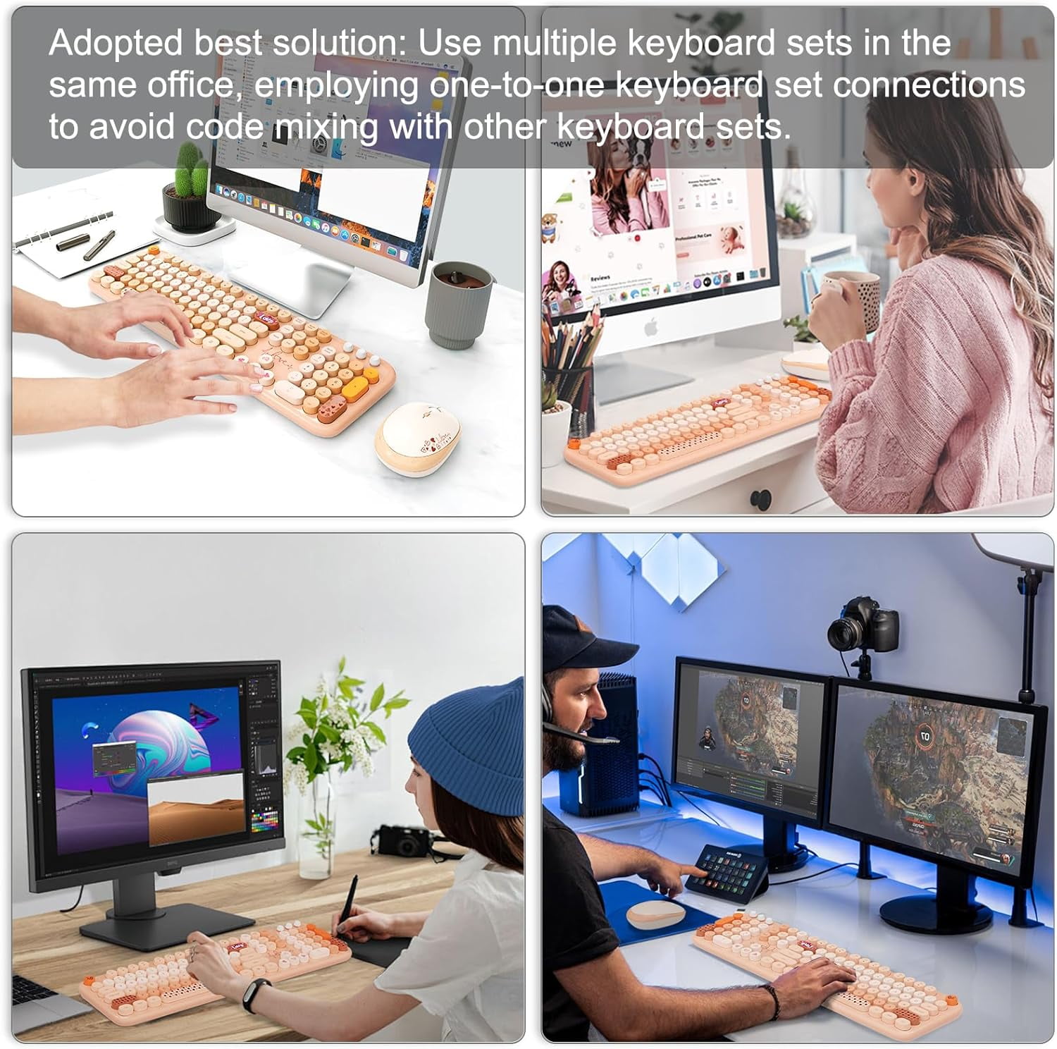 SHIQI-Wireless Keyboard and Mouse Combo - 2.4G Full-Sized Cute Colorful ...
