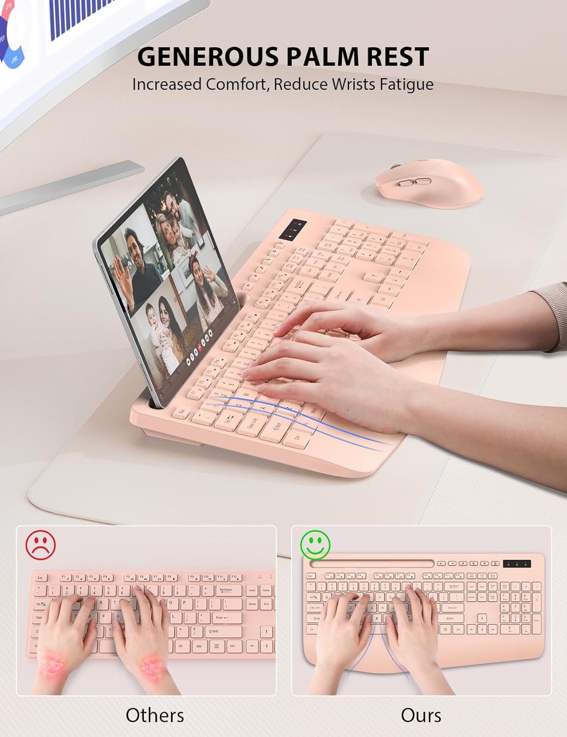 SHIQI-Wireless Keyboard and Mouse Combo - Full-Sized Ergonomic Keyboard ...