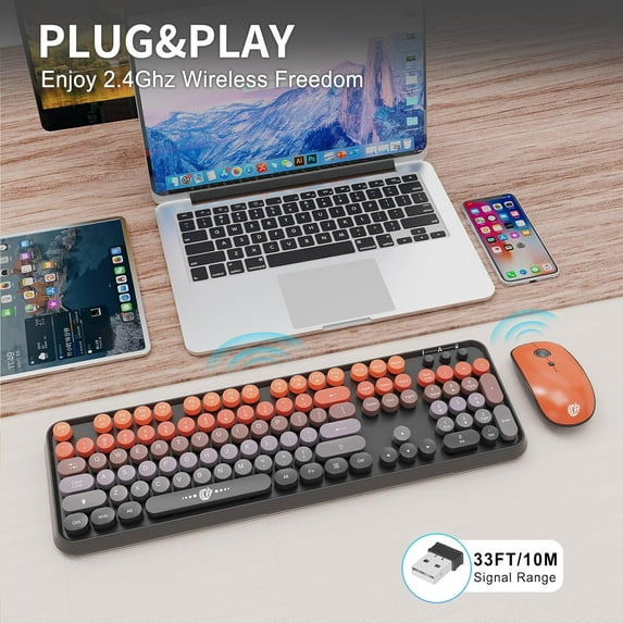 SHIQI-Wireless Keyboard and Mouse Combo, 2.4G USB Cordless Round ...