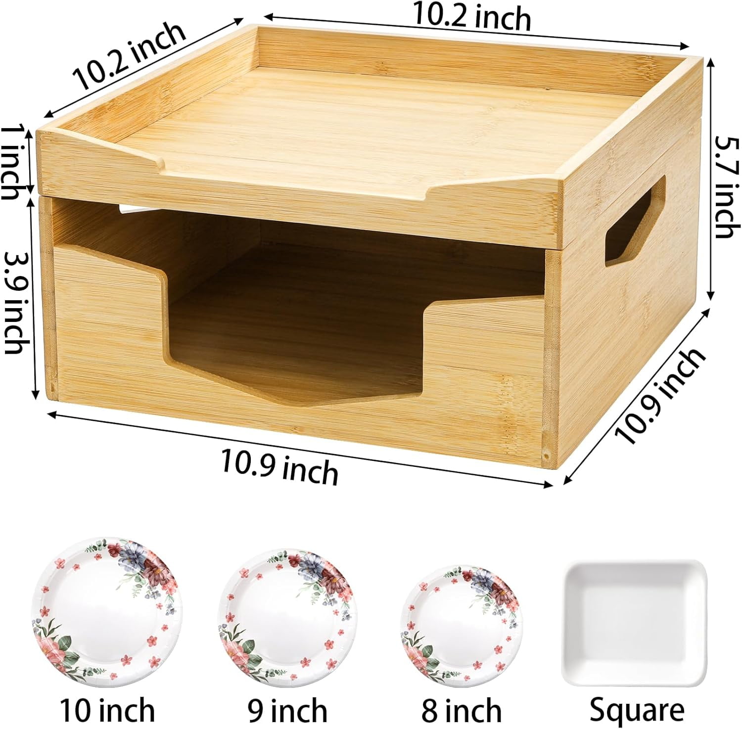 SHIQI-Yarlung Bamboo Paper Plate Dispenser Holder for 8-10 inch Plates ...