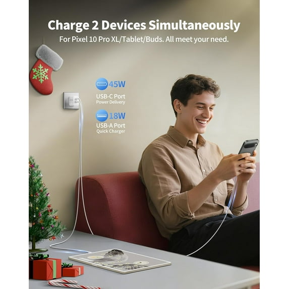 SHIQI-for Google Pixel Charger Fast Charging, 2-Pack 45W Dual Port USB ...