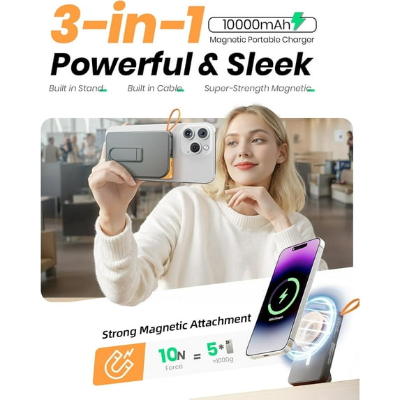 SHIQI-for Magsafe Battery Pack, 10000mAh Magnetic Portable Charger with ...