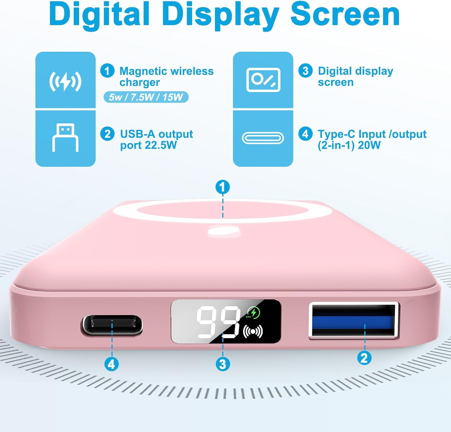 SHIQI-for Magsafe Portable Charger, 10000mAh Magnetic Power Bank PD 22 ...