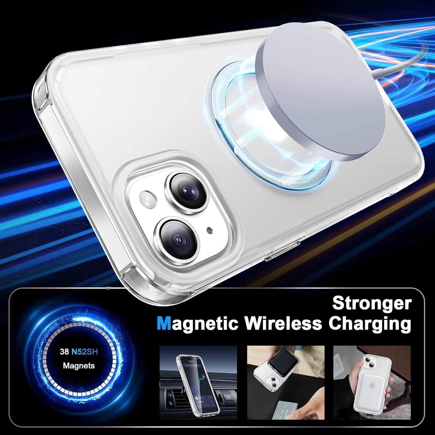 SHIQI-for iPhone 15 Full Body Shockproof Case with Magnetic Invisible ...