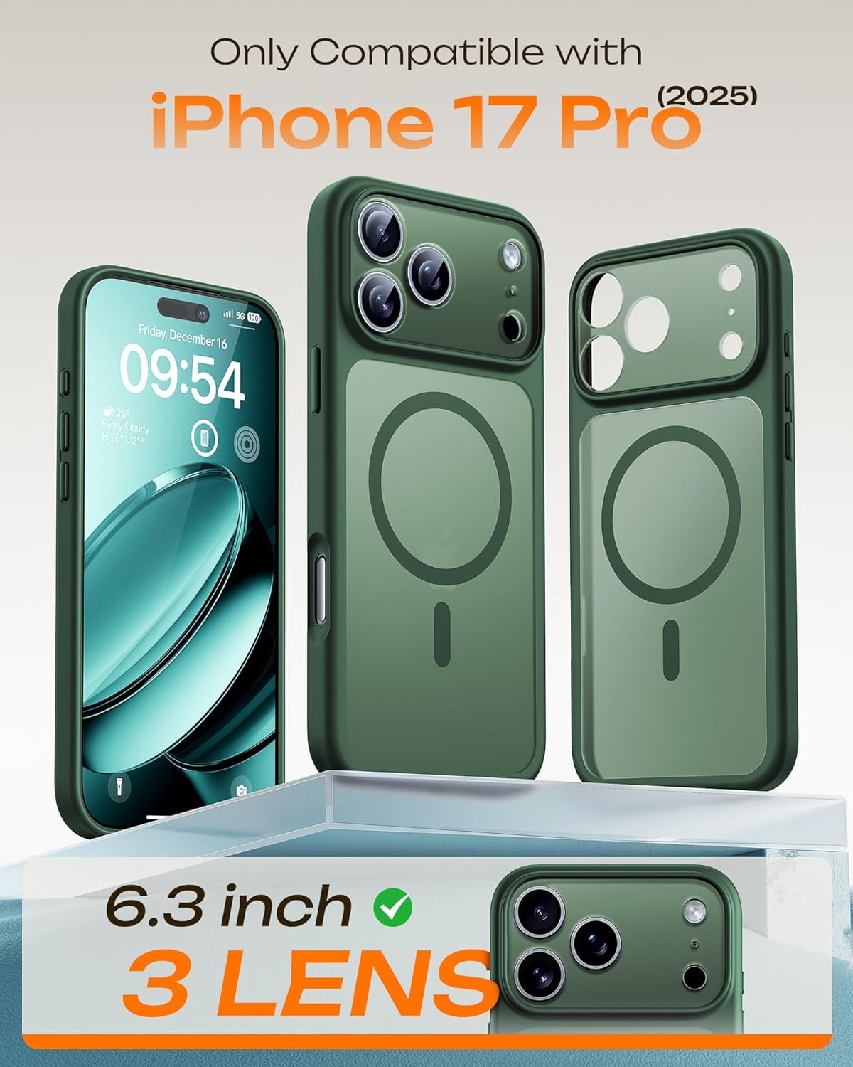SHIQI-for iPhone 17 Pro Case, Full Camera Protection, Built-in Magnetic ...