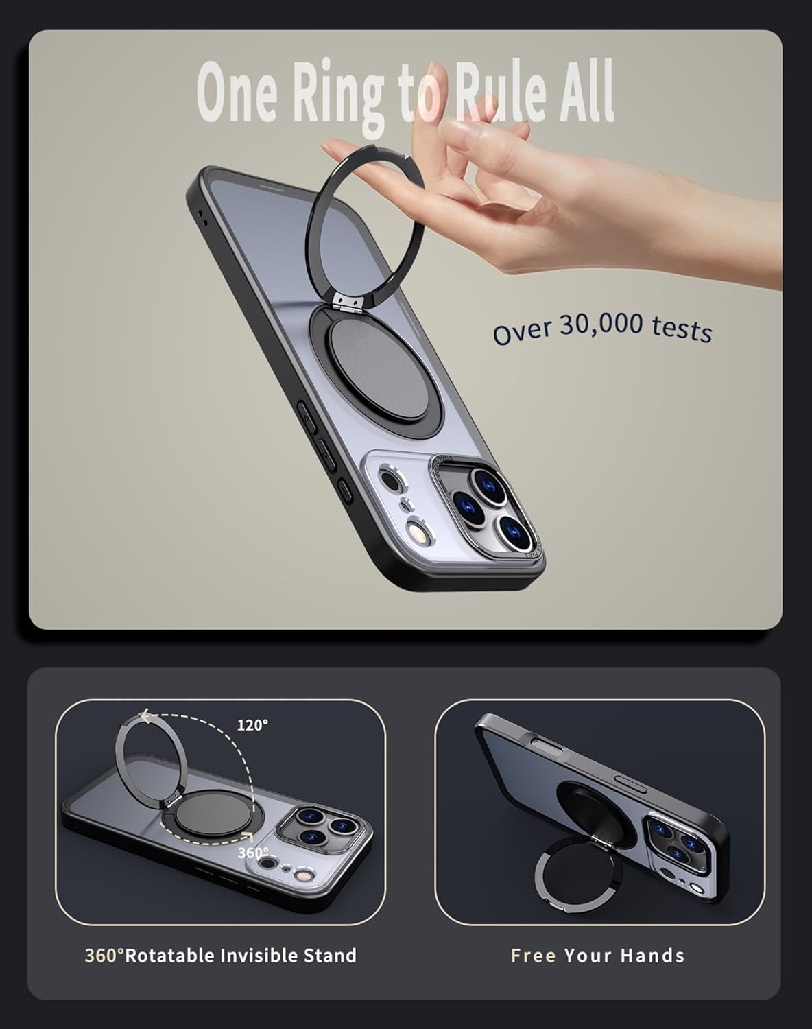 SHIQI-for iPhone 17 Pro Max Case, with 2 Tempered Glass Film, 360 Spin ...