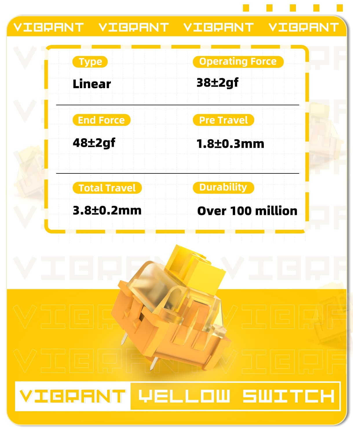 SHIQI-x Banana Yellow Switches for Mechanical Keyboard DIY, 38gf Linear ...