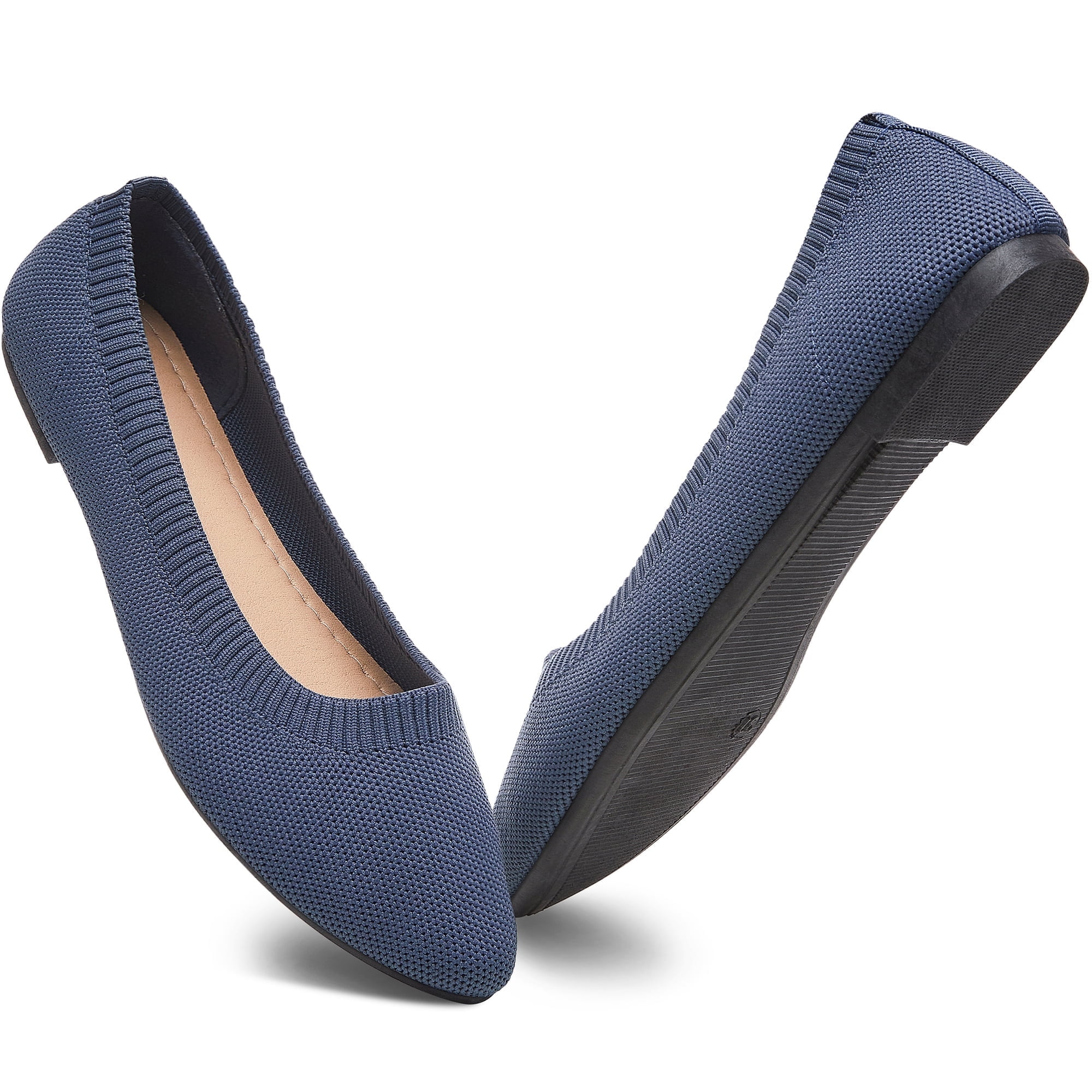 AOMAIS Women Ballet Flats Navy Pointy Toe Flats Mesh Shoes for Women ...