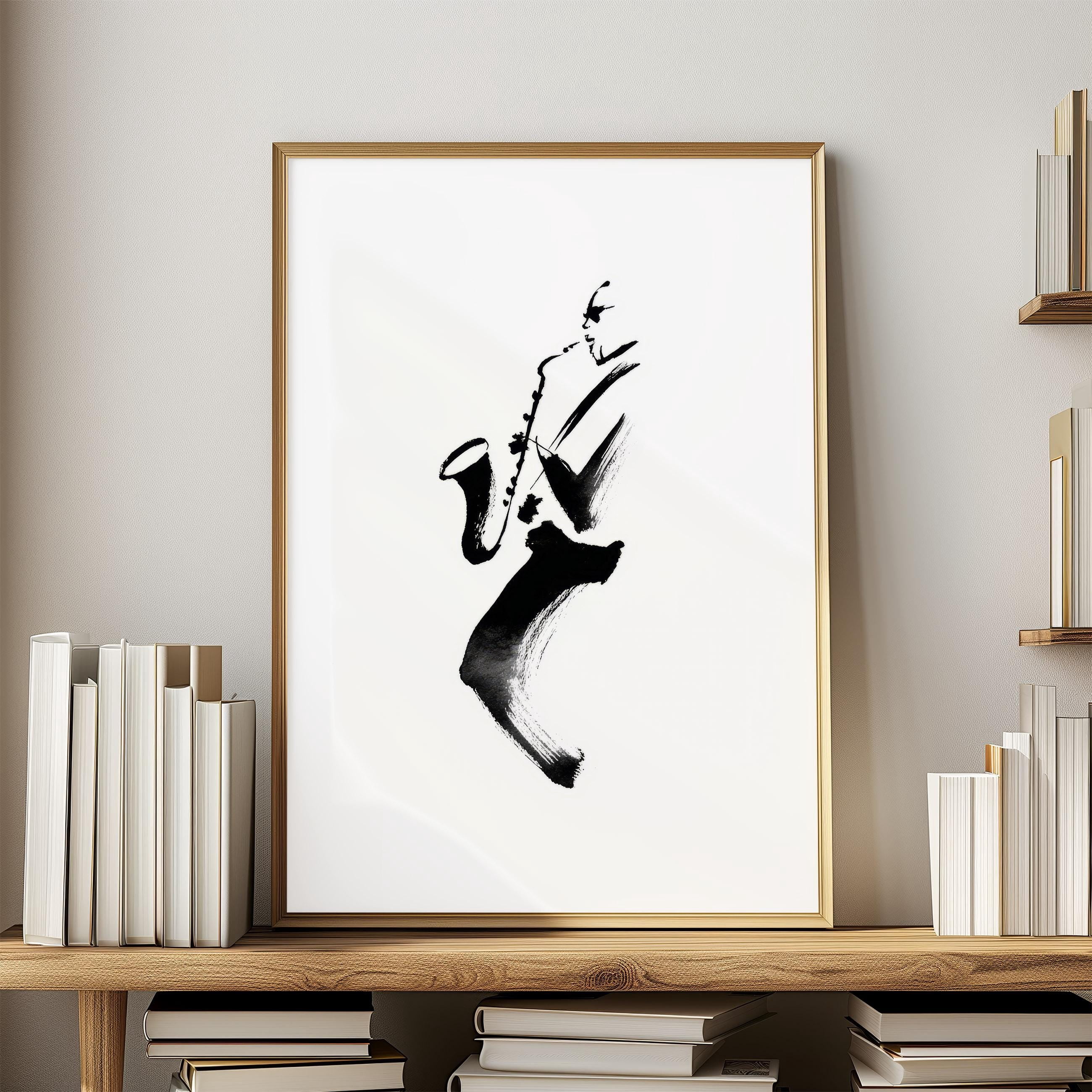 SHIRVA Abstract Saxophone Art Print – Black and White Minimalist Jazz ...