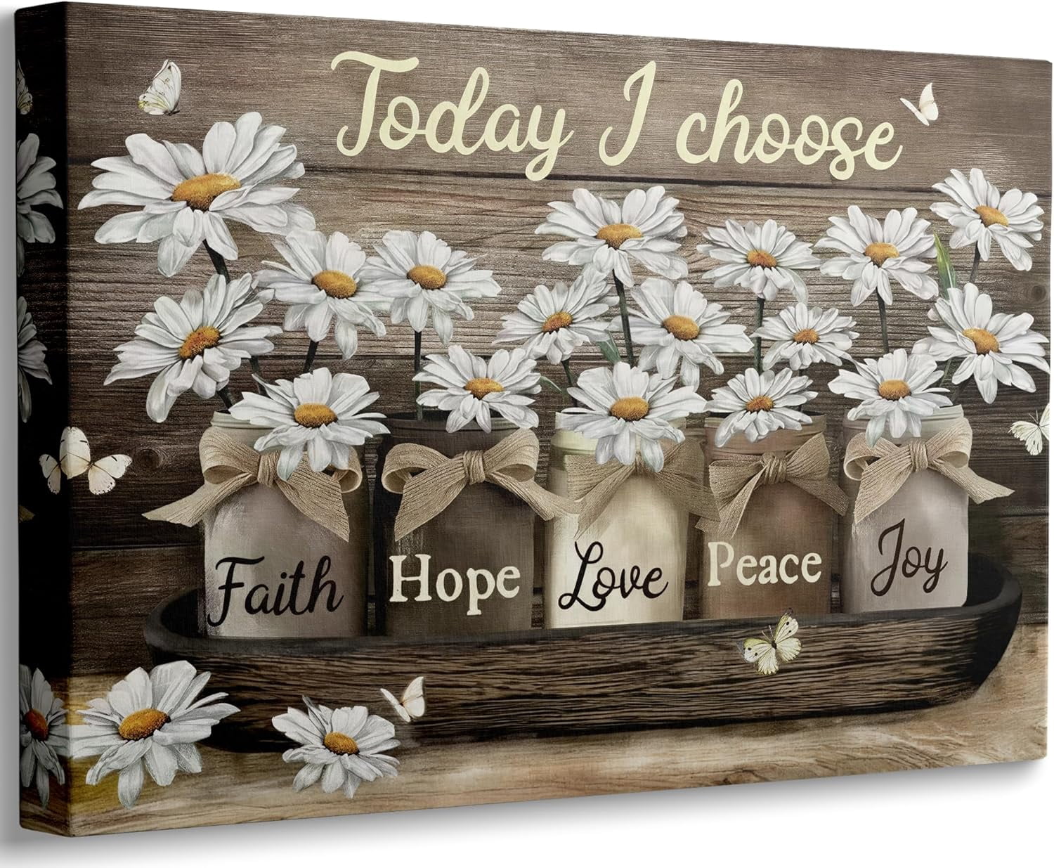SHIRVA Daisy Bathroom Canvas Wall Art, Farmhouse Rustic White Daisy ...