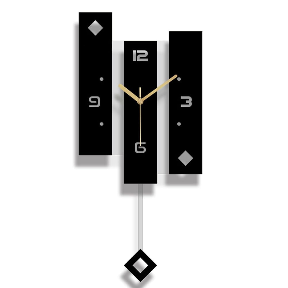 SHISEDECO Creative Mute Modern Large Pendulum Clock in Black and White ...