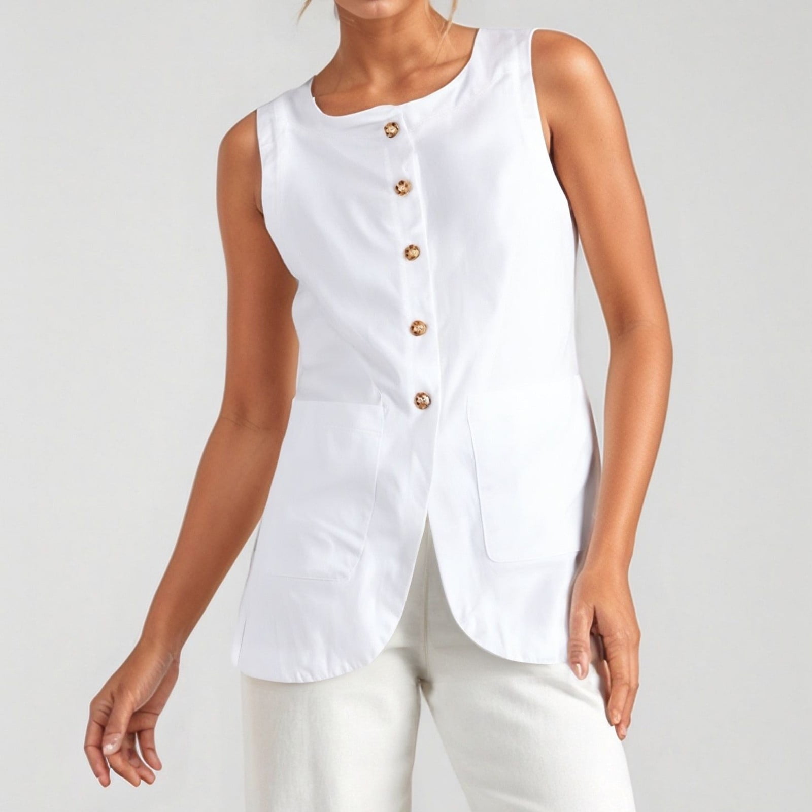 SHITINN French Style Women's Summer Pure Square Neck Sleeveless Vest ...