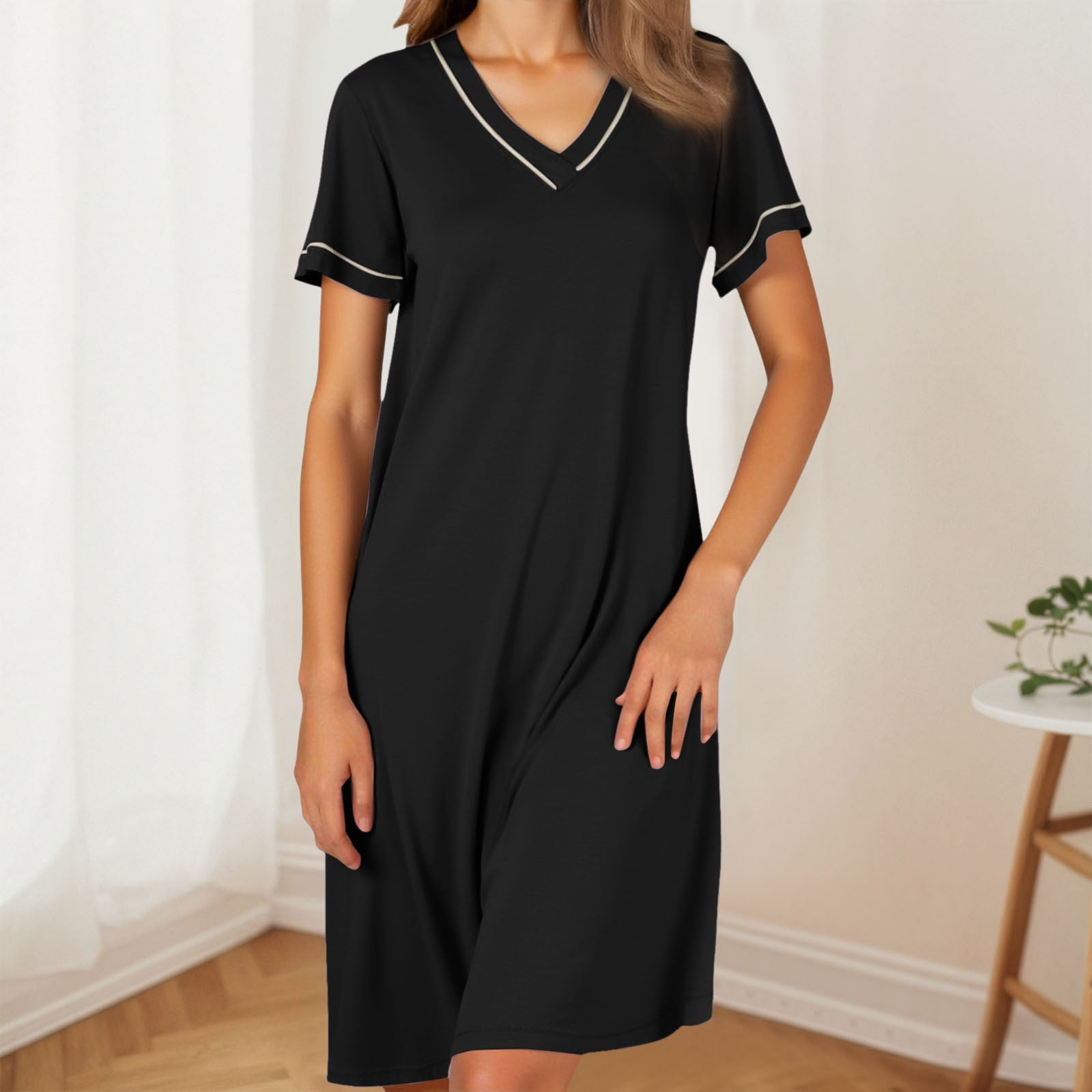 SHITINN Nightgowns For Women With Built In Bra V Neck Short Sleeve ...