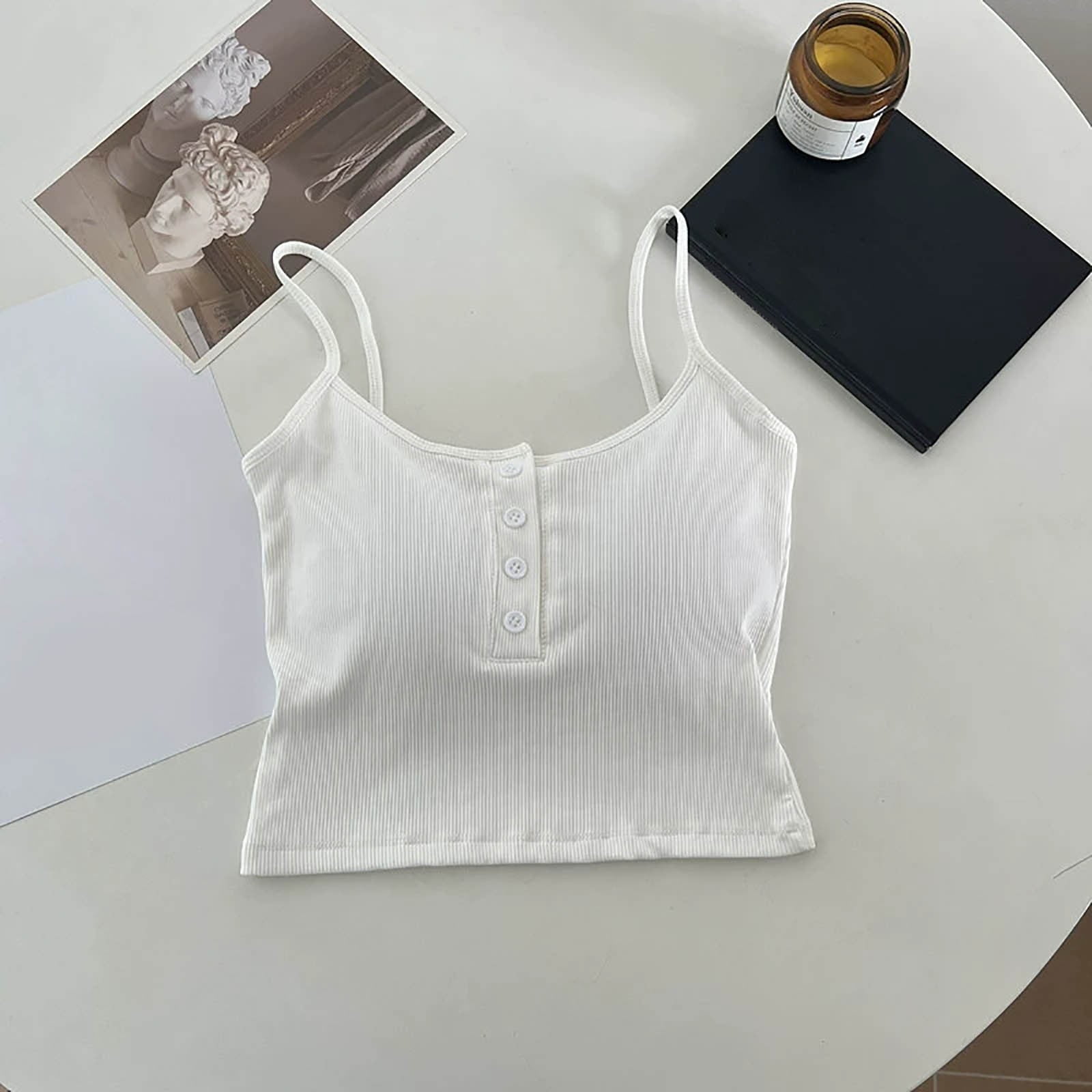 SHITINN Shelf Bra Camisoles Adjustable Spaghetti Strap Tank Tops Basic ...