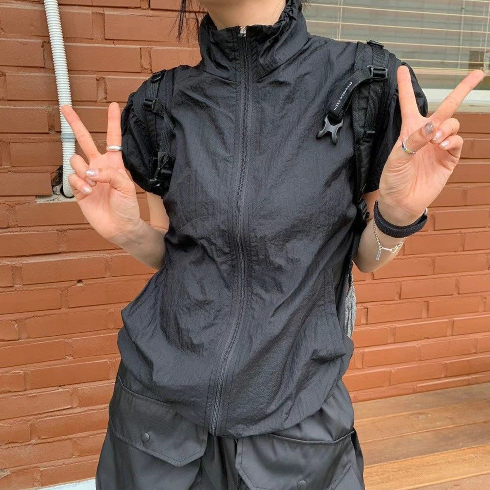 SHITINN Women Blouses New Street Retro Top Camping Style Thin Zipper ...