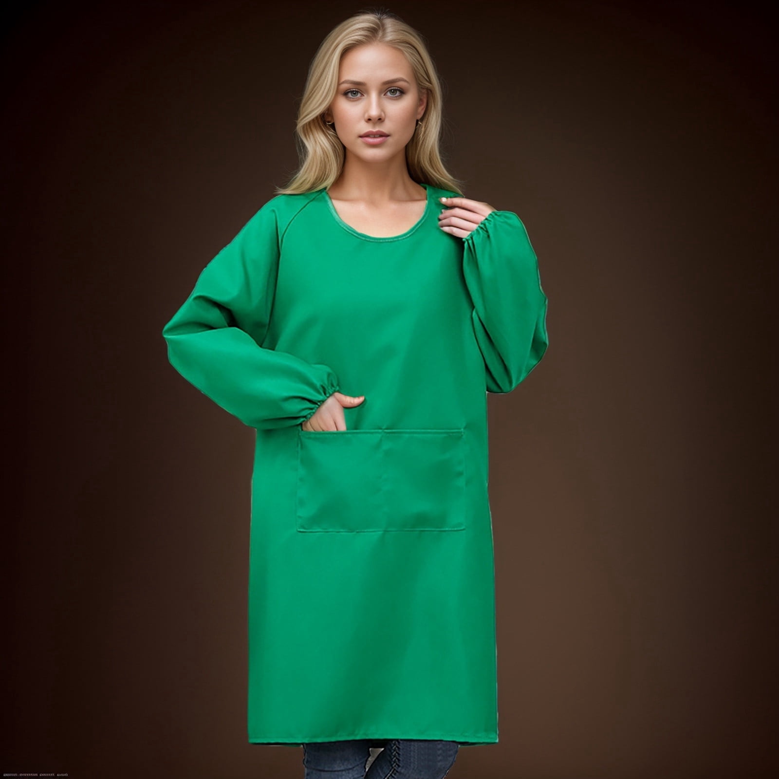 SHITINN Women Kitchen Apron with Big Pockets Long Sleeves Apron for ...