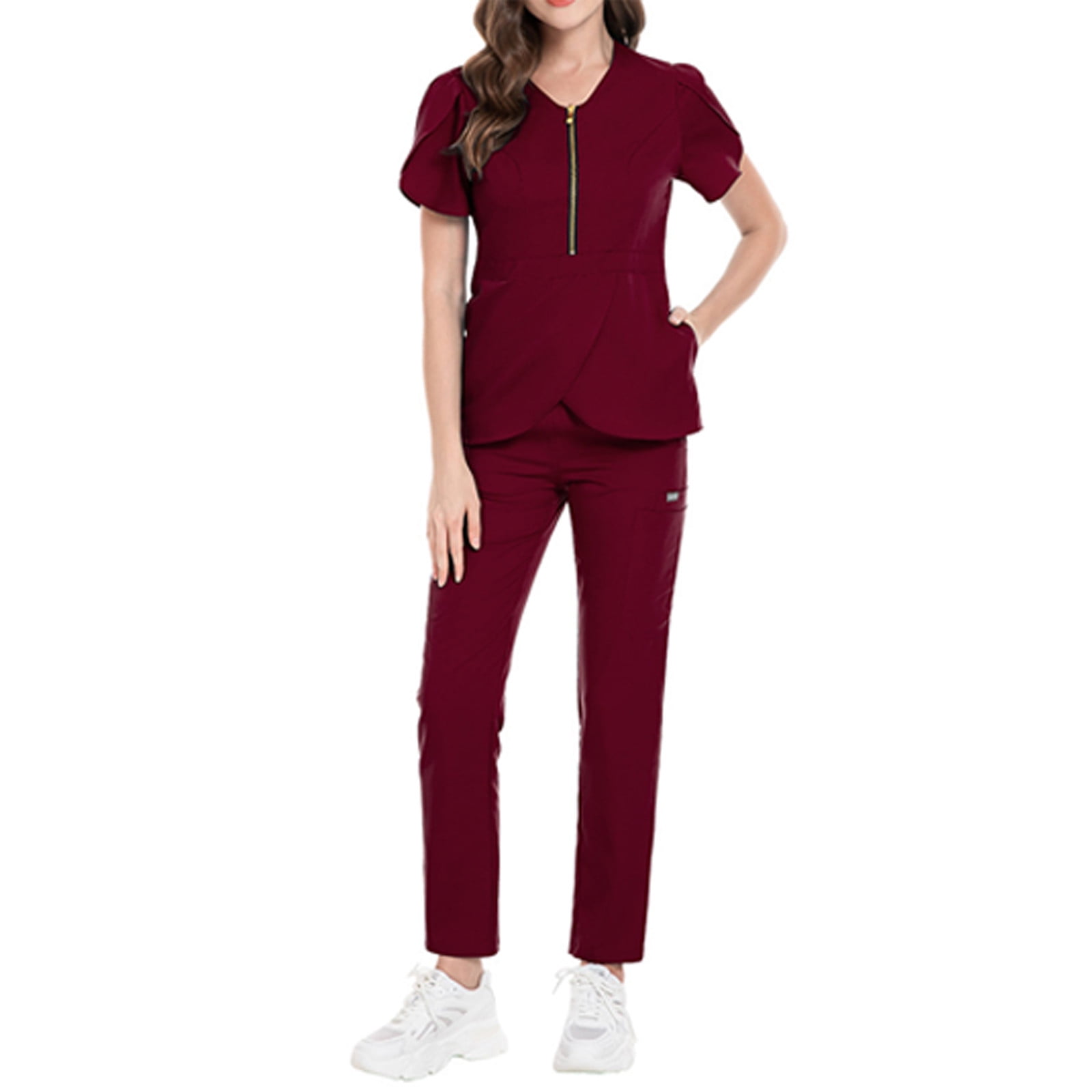SHITINN Women Scrubs Nursing Working Uniform Red Scrub Pants Set Cozy ...