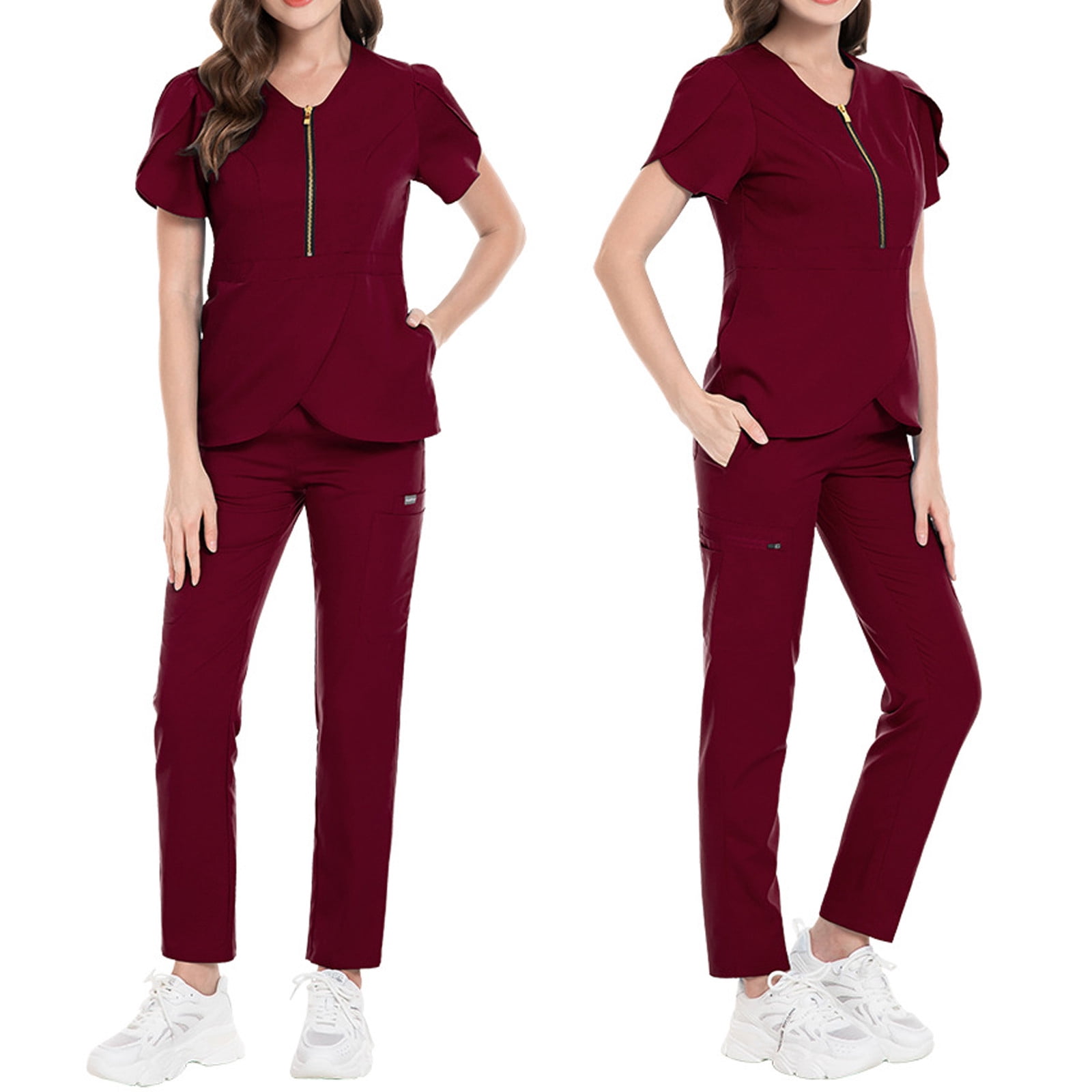 SHITINN Women Scrubs Sets Casual Nursing Uniforms Red Scrub Tops Women ...