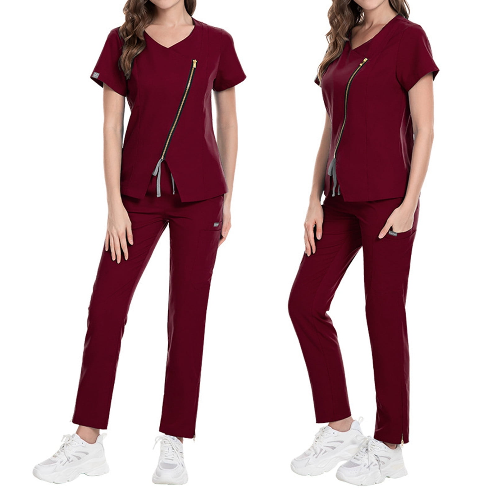 SHITINN Women Scrubs Sets Easy Care Uniforms Red Scrub Pants for Women ...