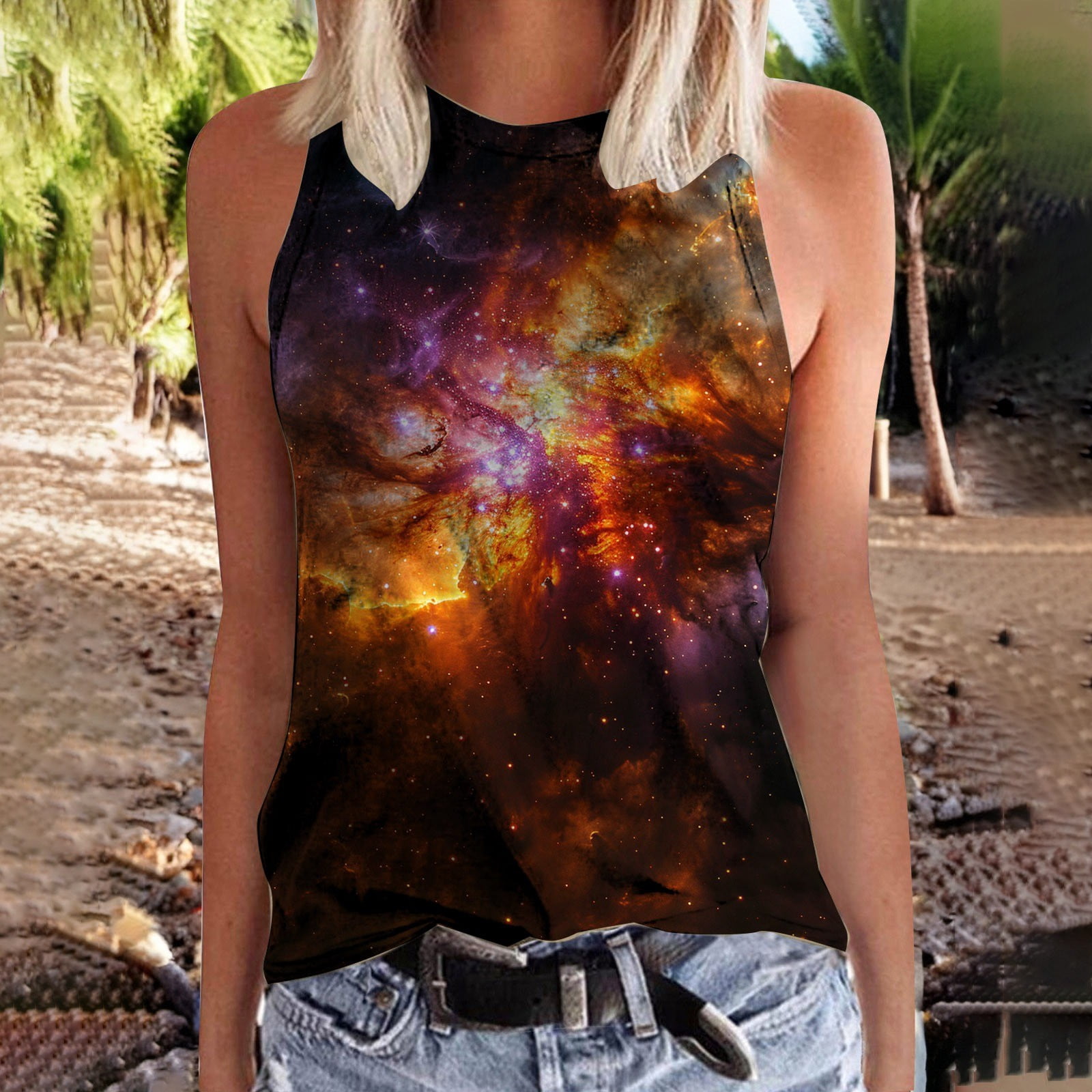 SHITINN Women's Casual Fashion Starry Sky Theme Pattern Summer ...