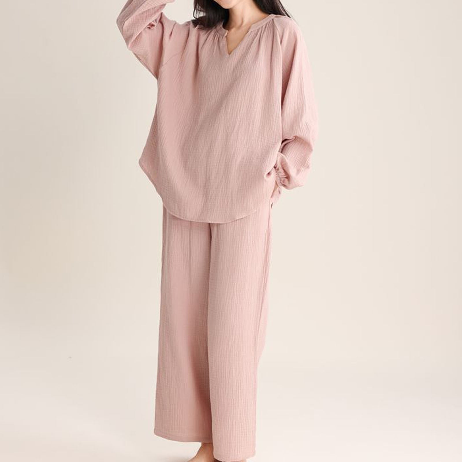 SHITINN Women's Double Pajamas Thin V Neck Cover Elegant Loose Can Be ...