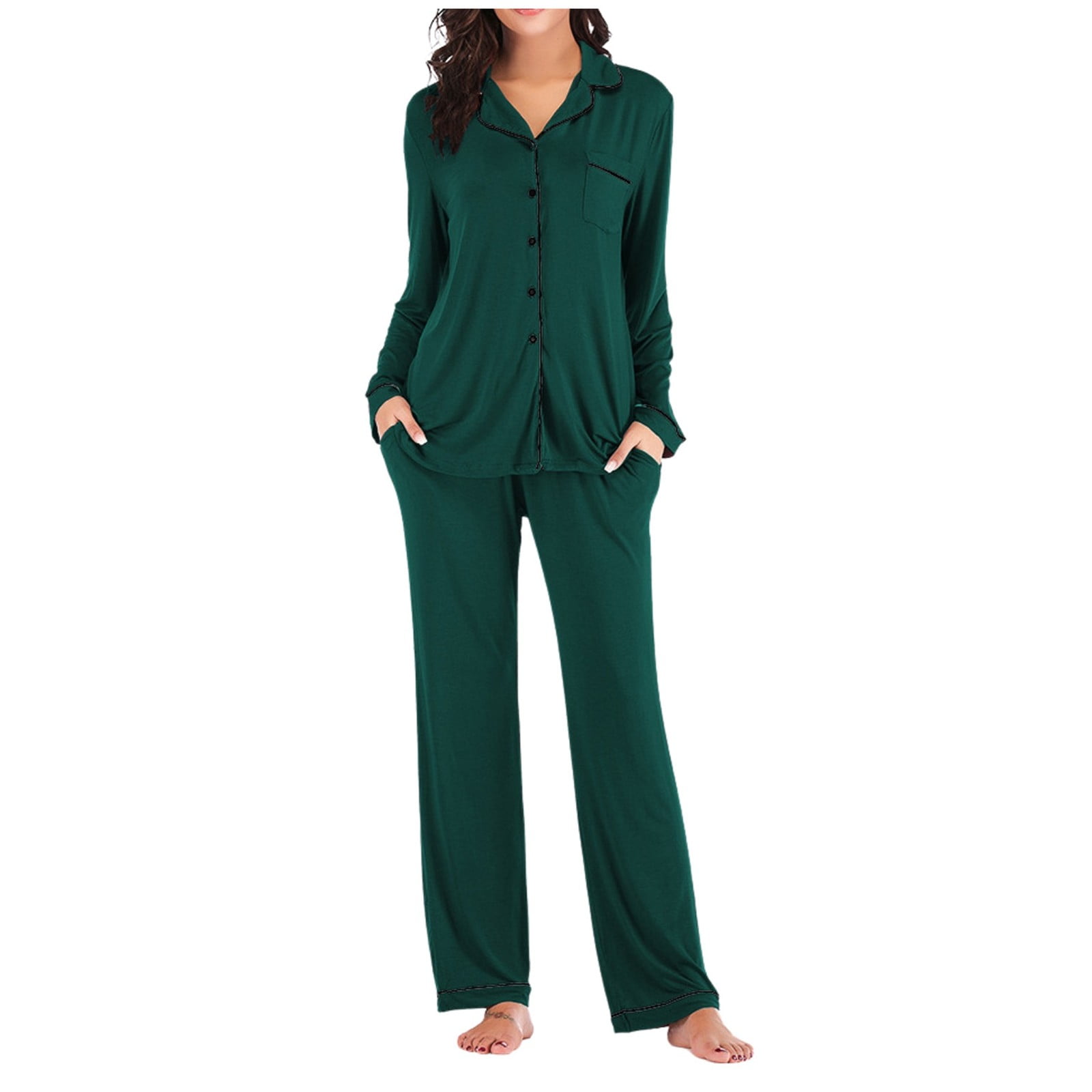 SHITINN Women's Pajama Set Notch Neck Soft Nightgown Short Sleeve ...