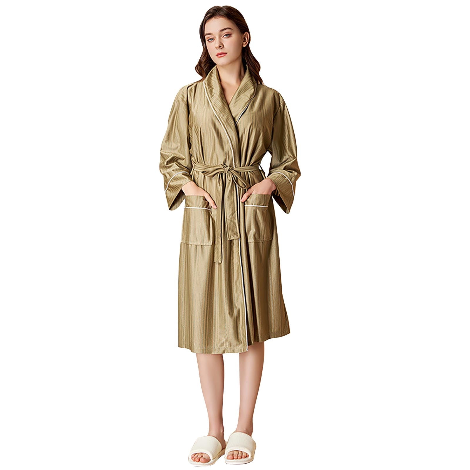 SHITINN Women's Solid Color Autumn Elegant Casual Thin Couple Bathrobe ...